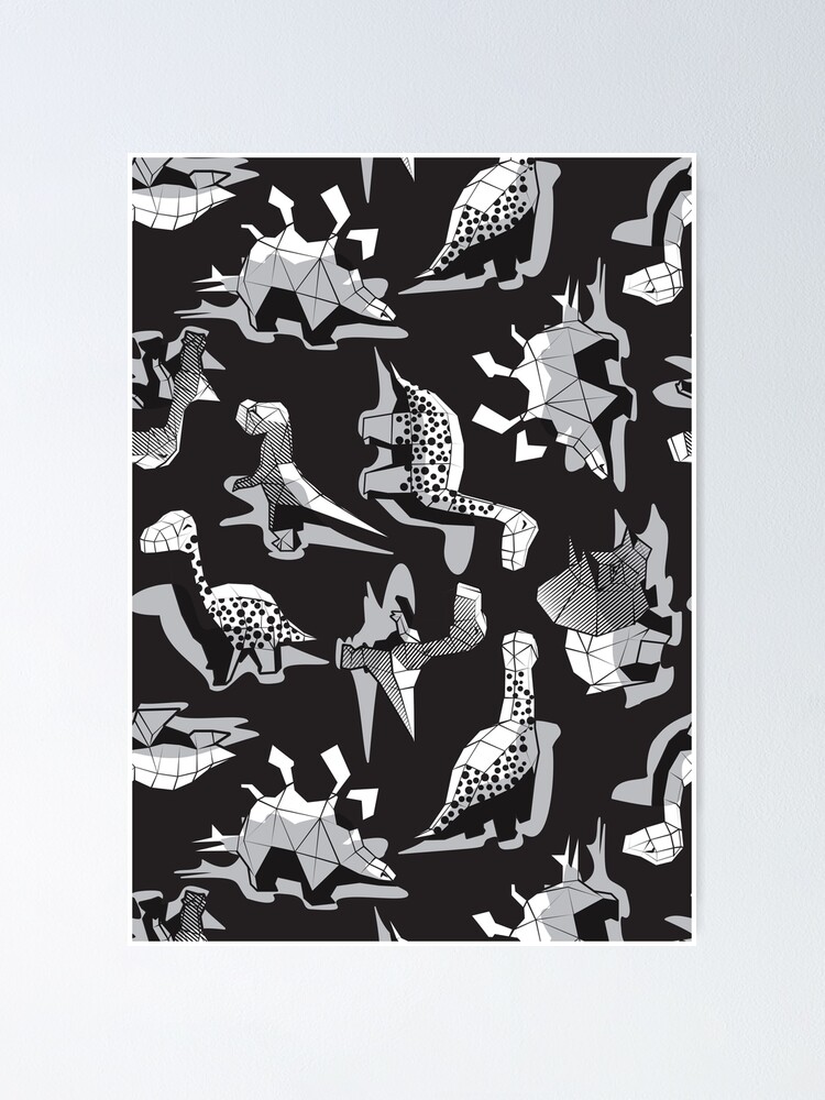 "Geometric Dinos // non directional design black background grey ...