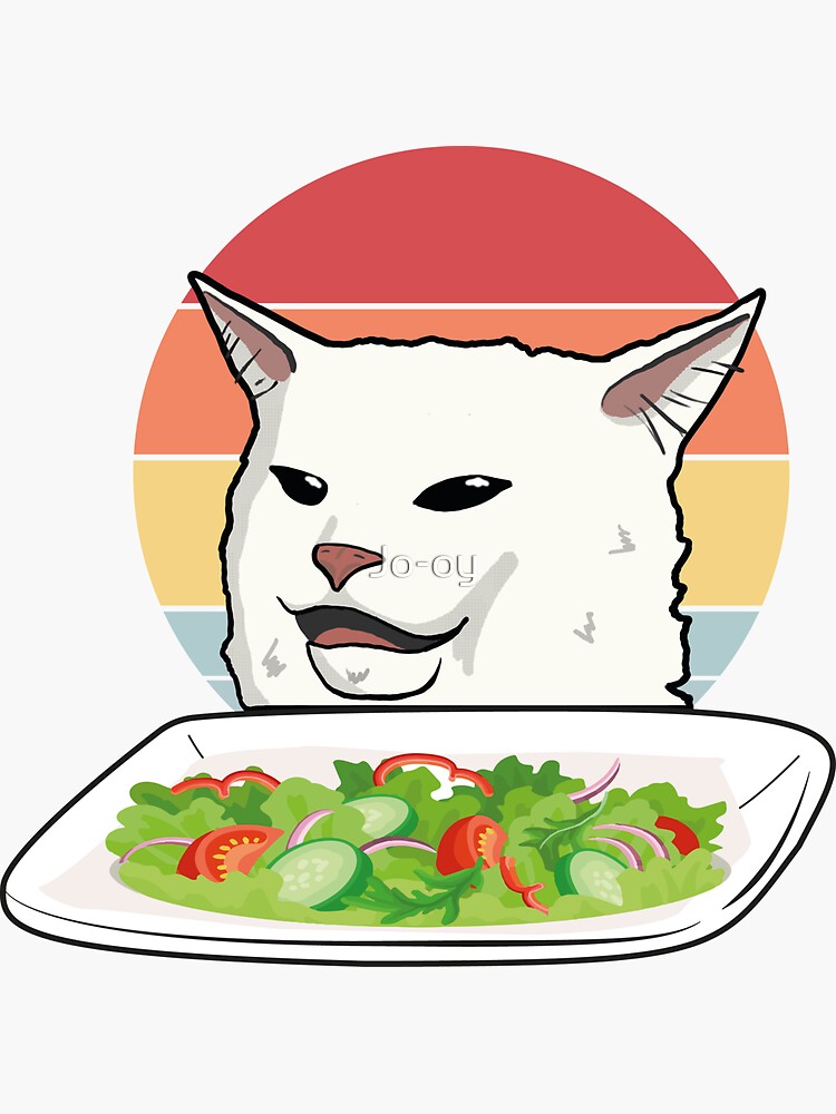 "Cat Meme Woman Yelling At Table Dinner Vintage Retro Sunset " Sticker ...