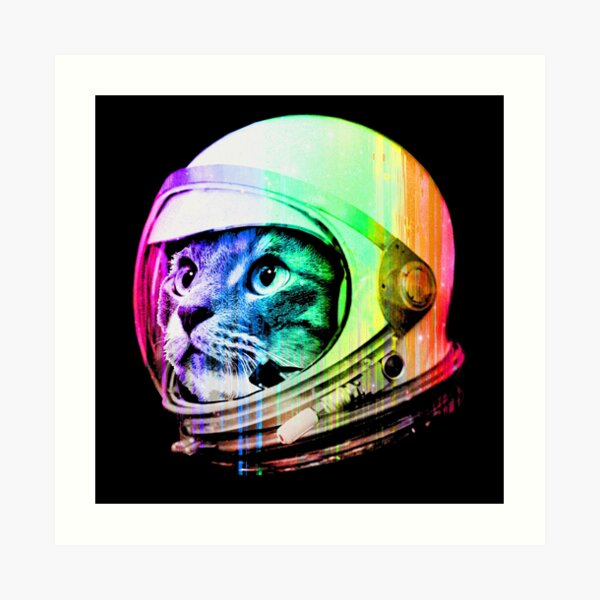 "Astronaut Space Cat (digital rainbow version)" Art Print for Sale by ...