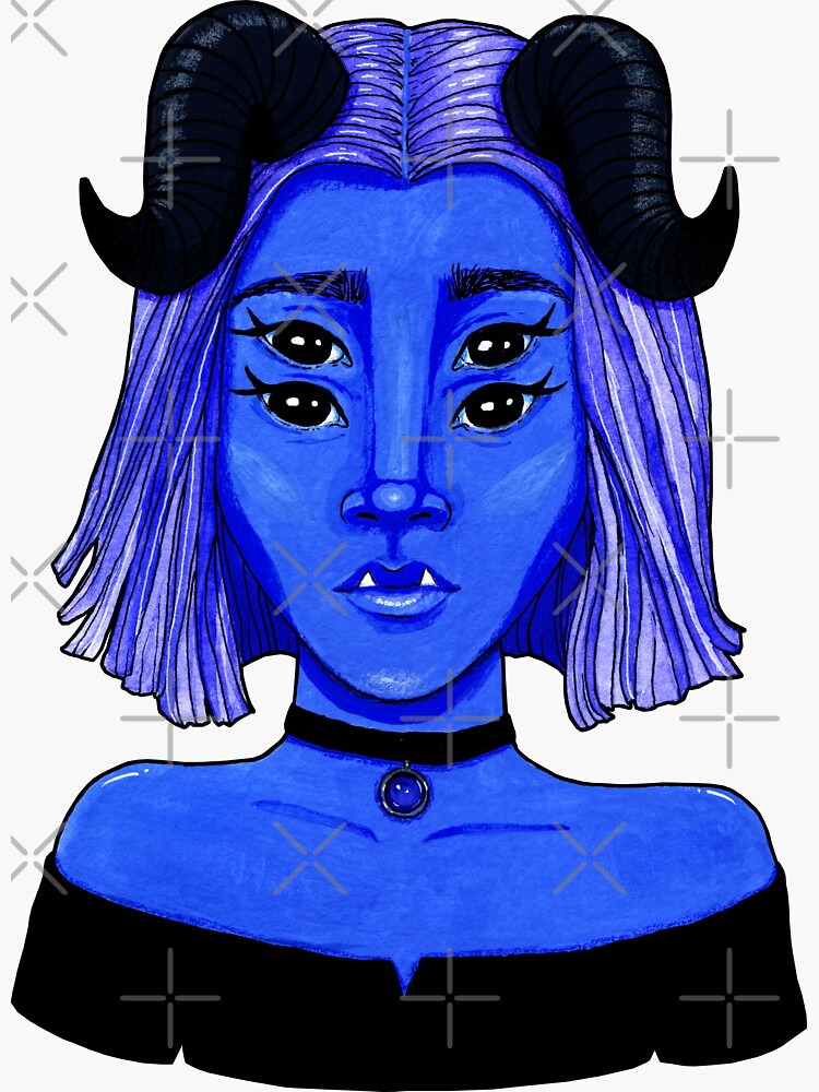 "Blue Demon Girl" Sticker by Estella-Saravia | Redbubble