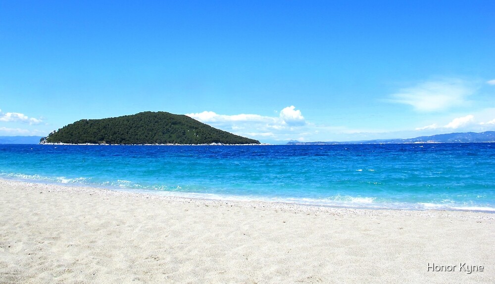 "View from Gialos Kastani beach - Skopelos" by Honor Kyne | Redbubble