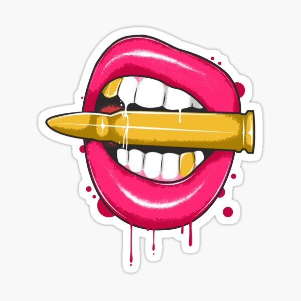 "hot lips biting bullet illustration" Sticker for Sale by EllaCat98 ...