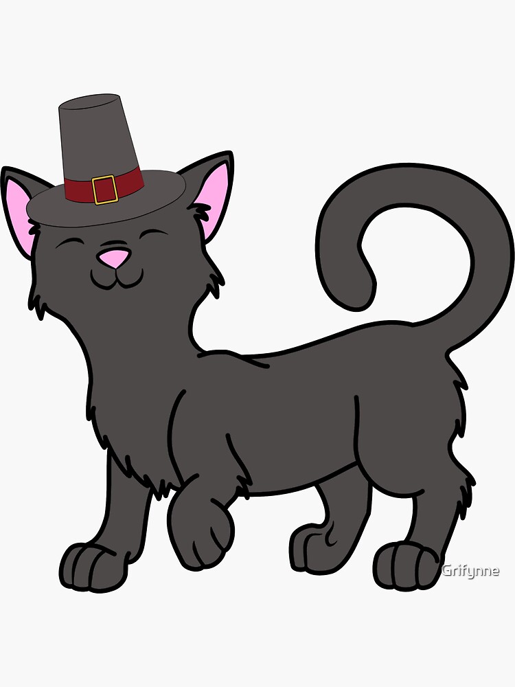 "Thanksgiving Black Cat with Pilgrim Hat" Sticker for Sale by Grifynne ...