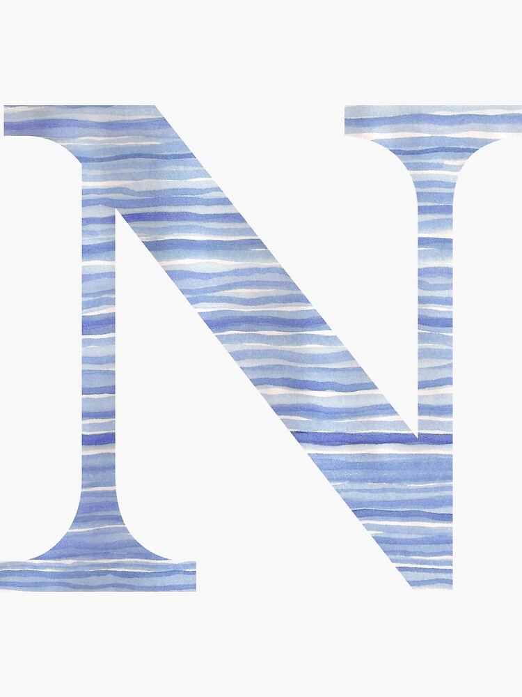 Pegatina «Letra N azul acuarela rayas monograma inicial» de ...