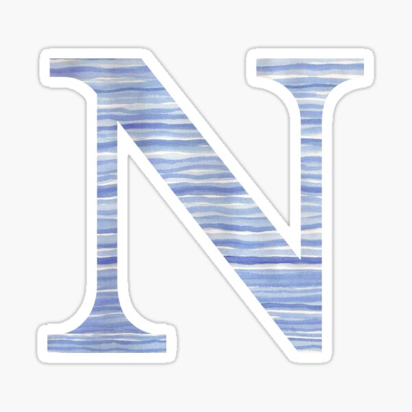 Pegatina «Letra N azul acuarela rayas monograma inicial» de ...