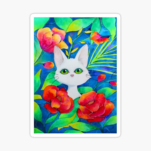 "Chat blanc" Sticker for Sale by DaniMej | Redbubble