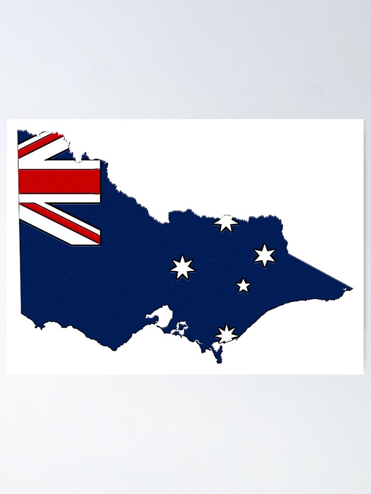 "Victoria Australia Map With Victoria State Flag" Poster by Havocgirl ...