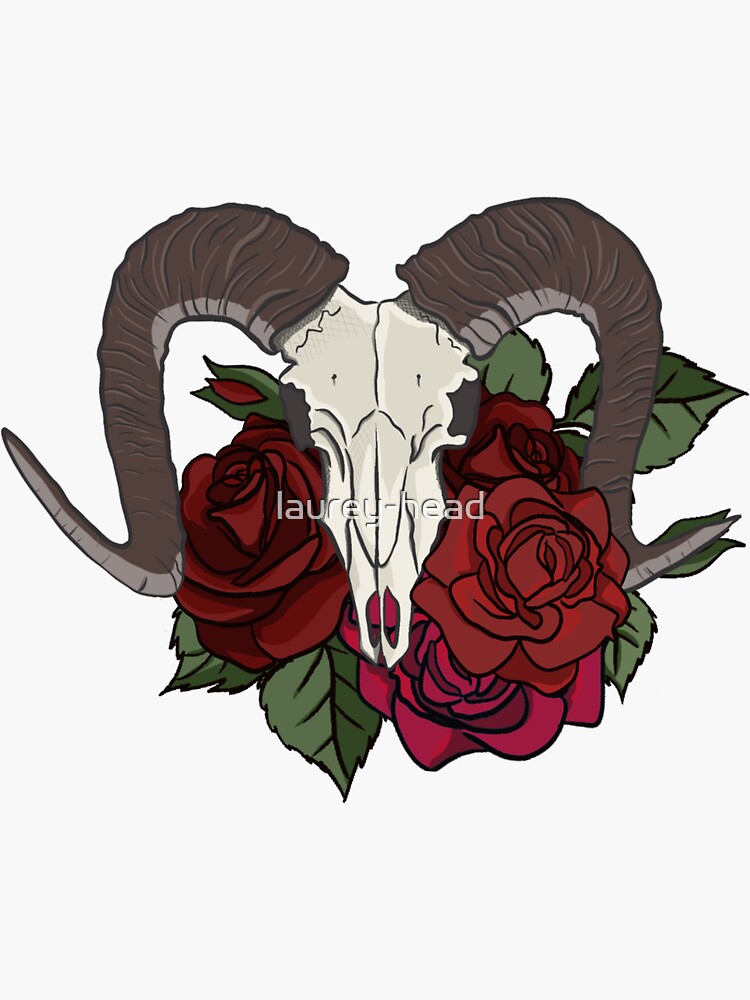 "Rams head roses" Sticker for Sale by laurey-head | Redbubble