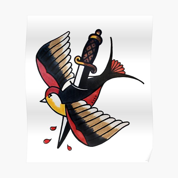 "Dagger swallow tattoo" Poster by emeteneme | Redbubble