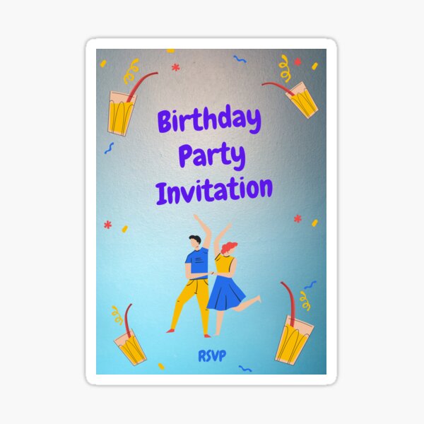 "Birthday party invitation" Sticker for Sale by Delicarte | Redbubble