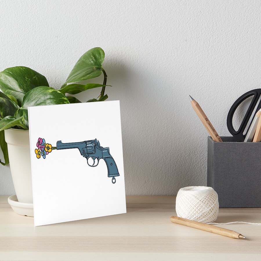 "Revolver with a barrel blocked by flowers" Art Board Print for Sale by ...