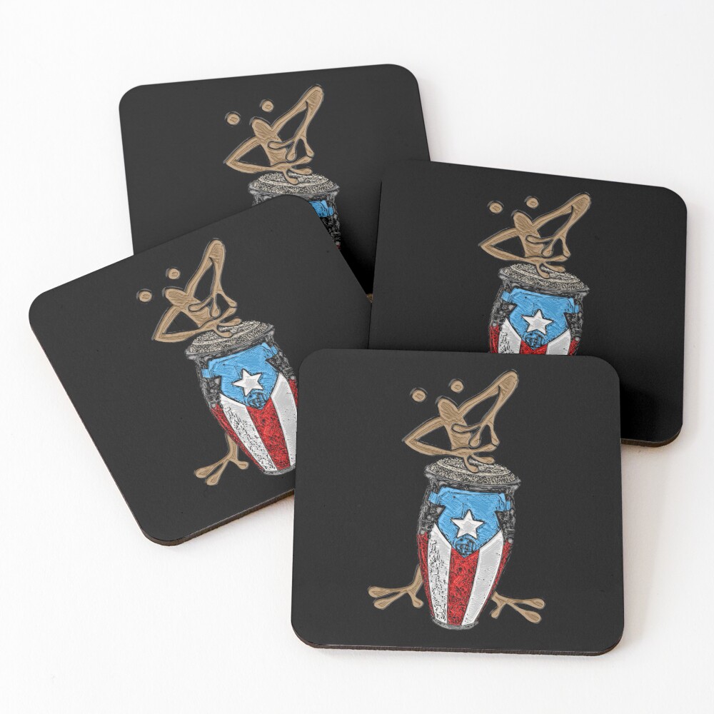 "Coquí Taíno playing the Puerto Rican Flag Conga" Coasters (Set of 4 ...