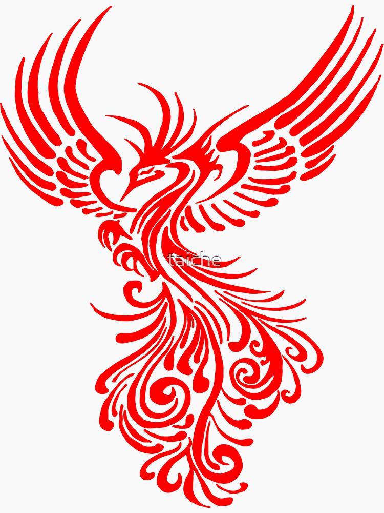 "Rising From The Ashes Red Artistic Phoenix Illustration" Sticker for ...