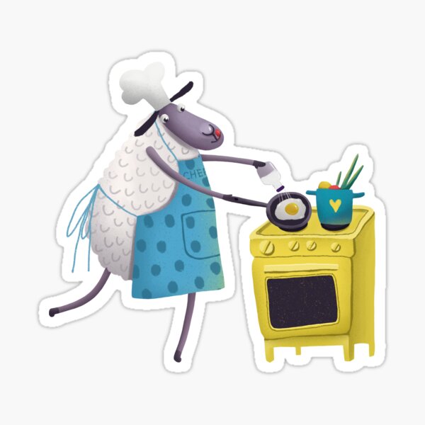"Sheep cooking on the stove illustration" Sticker by Bakulina | Redbubble