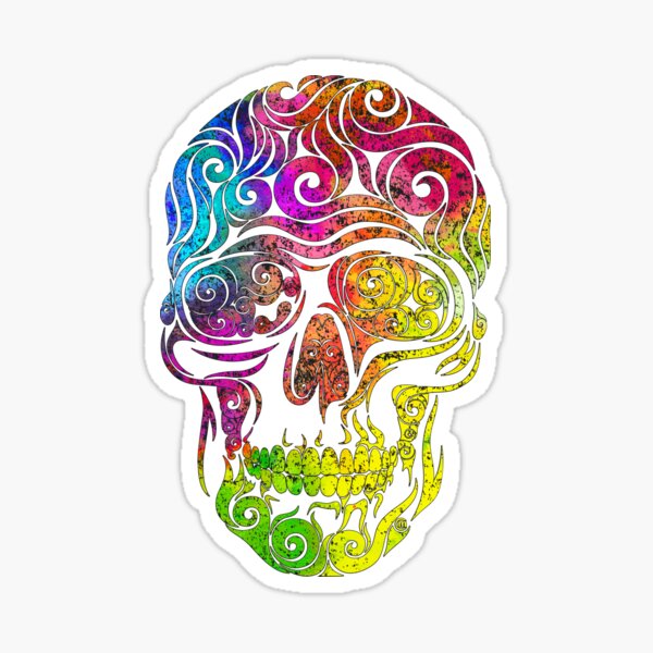 "Swirly Skull (color)" Sticker by SwirlyDesign | Redbubble