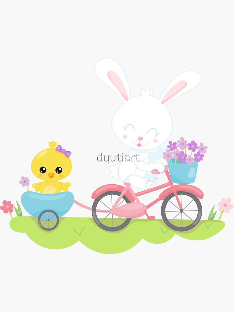 "Chibi Rabbit & Chibi Chick" Sticker by dyutiart | Redbubble