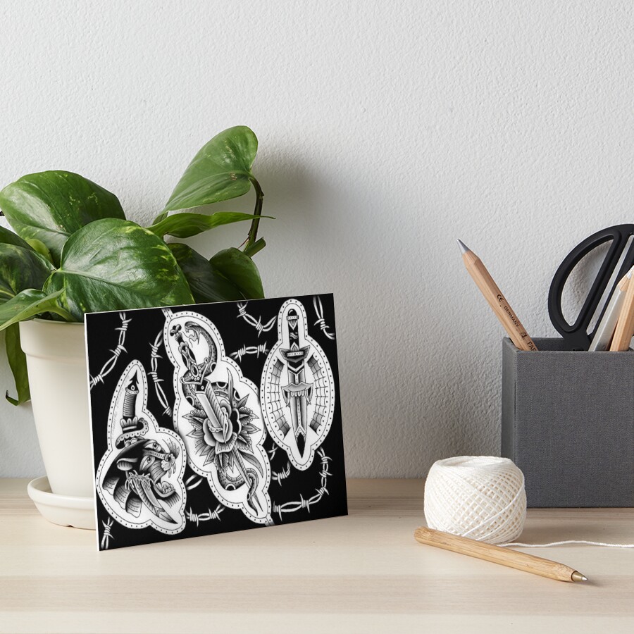 "Tattoo flash dagger, snake and rose, panther and dagger" Art Board ...