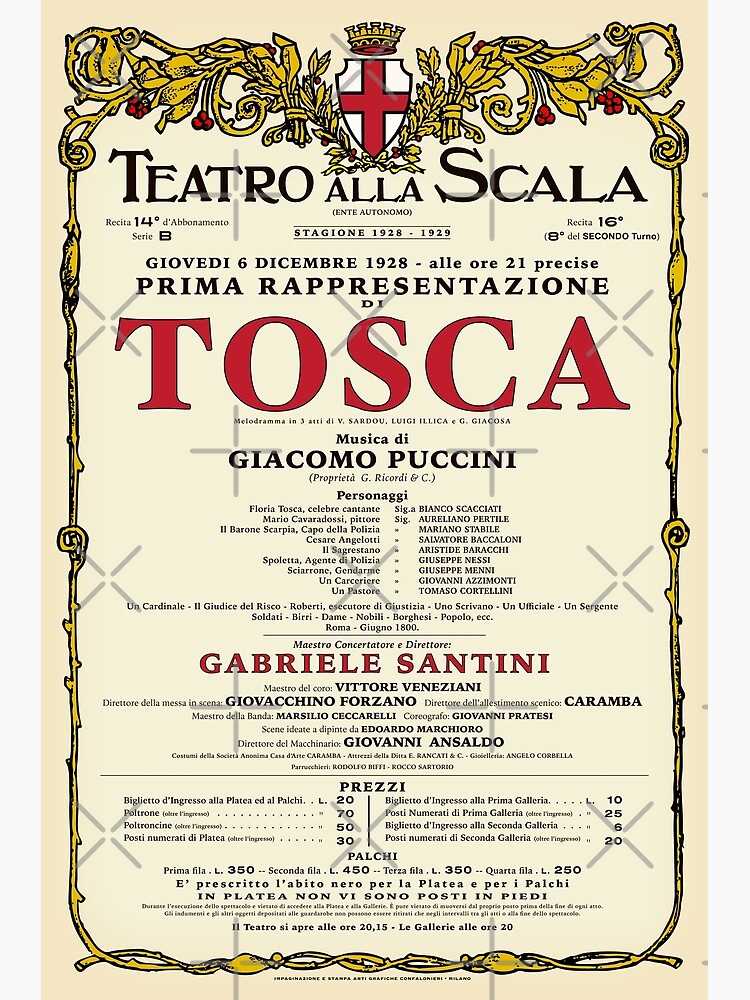 "Vintage-Style La Scala Tosca Opera Poster" Poster for Sale by ...