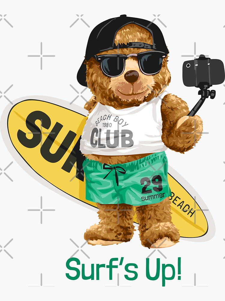 "Surf's Up Teddy Bear" Sticker for Sale by renju1902 | Redbubble