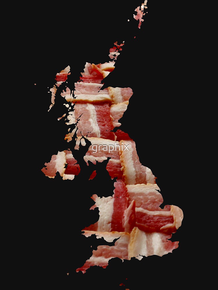 "United Kingdom - British Bacon Map - Woven Strips" T-shirt by graphix ...