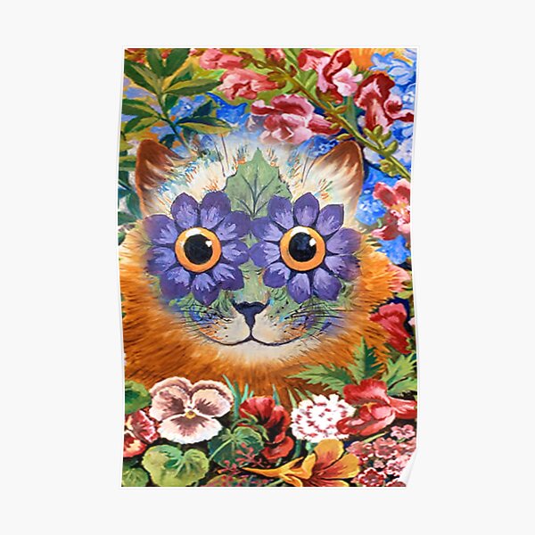 "Vintage Wain Flower Power Cat Floral" Poster by simpsonvisuals | Redbubble