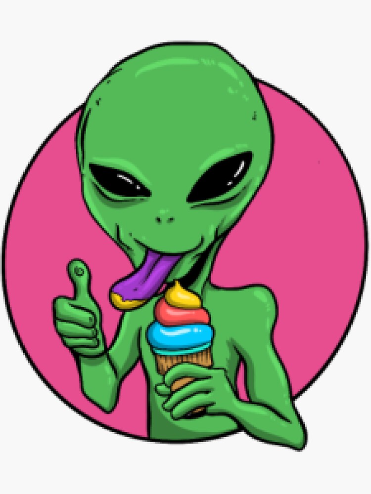 "Alien Ice Cream Lick" Sticker for Sale by Roberto-Garcia | Redbubble