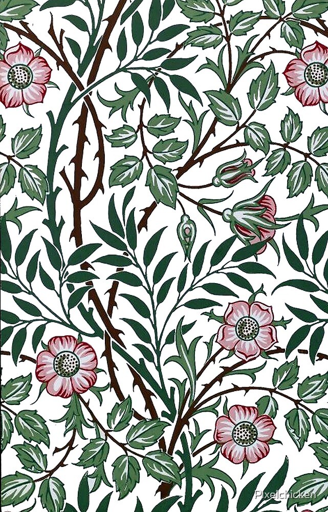 "William Morris Wild Rose Wallpaper" by Pixelchicken | Redbubble