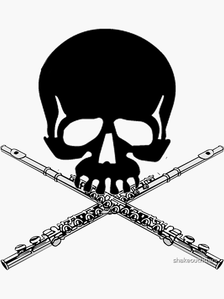 "Skull with Flute Crossbones" Sticker for Sale by shakeoutfitters ...