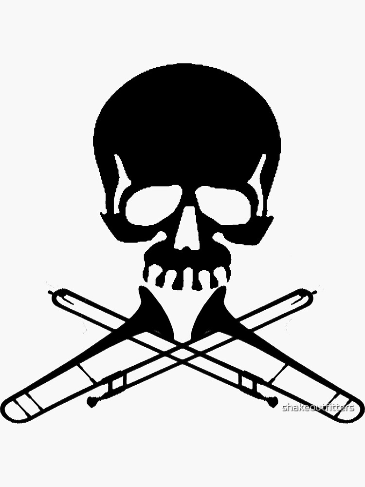 "Skull with Trombone Crossbones" Sticker for Sale by shakeoutfitters ...