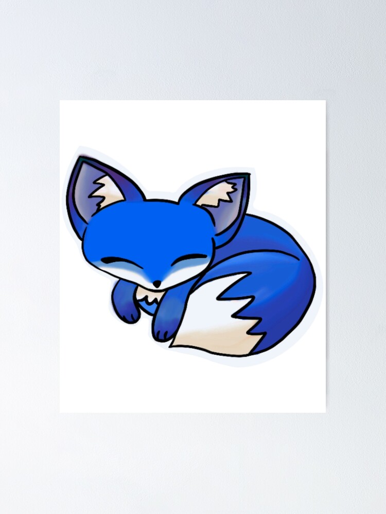"Cute Blue Baby Fox with Outline" Poster for Sale by CrystalArtistry ...