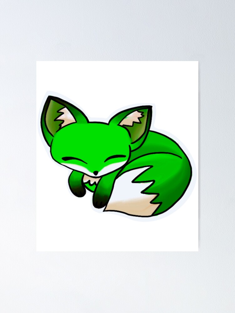 "Cute Green Baby Fox with Outline" Poster for Sale by CrystalArtistry ...