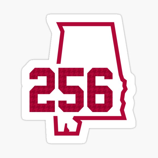 "Alabama 256 Area Code in Crimson" Sticker by SleepyLab | Redbubble
