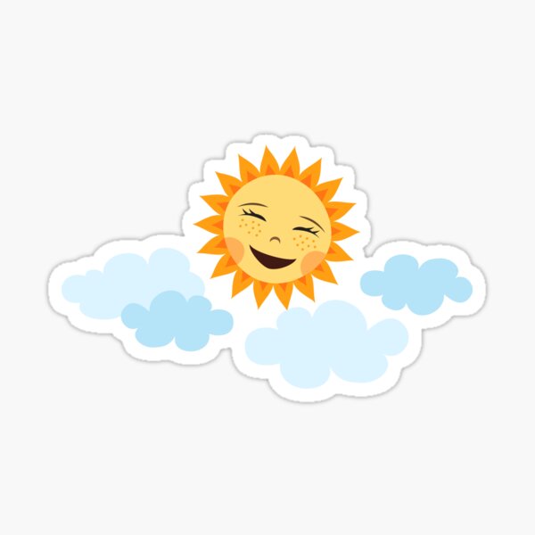 "Cute laughing sun with blue clouds" Sticker by MheaDesign | Redbubble