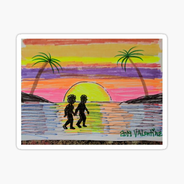 "Sunset on the beach marker drawing" Sticker for Sale by 1Korky | Redbubble