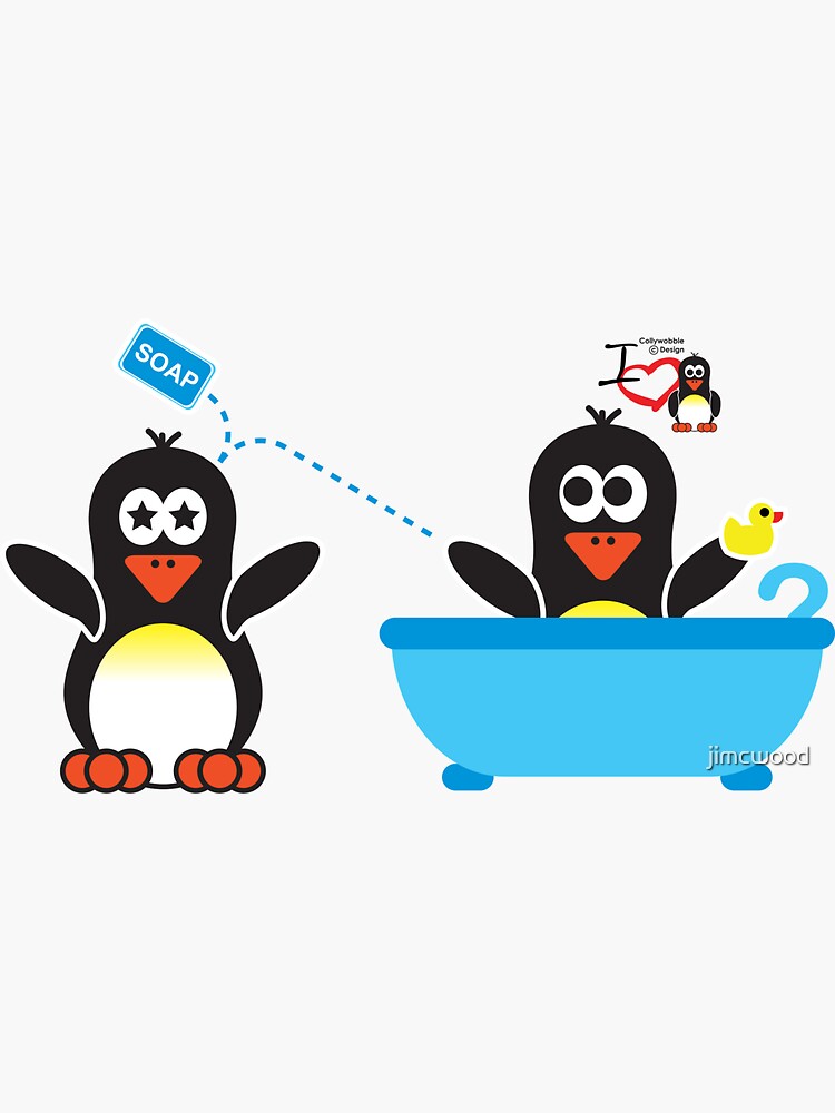 "Bathroom Penguin - Rub-a-dub-dub in the Tub" Sticker for Sale by ...