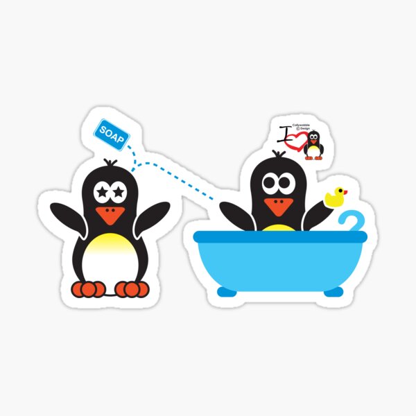 "Bathroom Penguin - Rub-a-dub-dub in the Tub" Sticker for Sale by ...