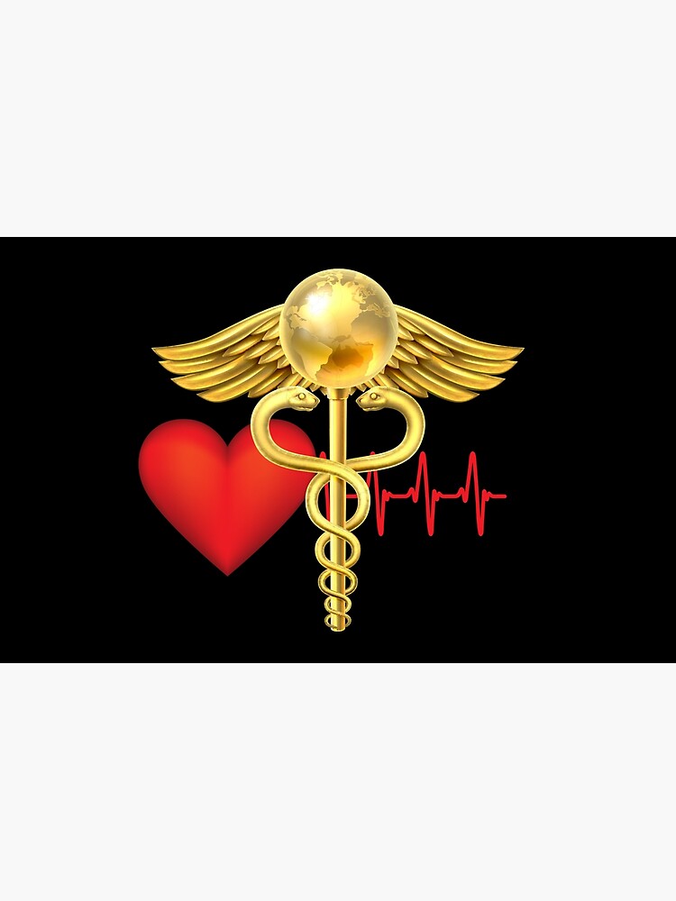 " Gold Medical Caduceus Symbol with Heart and Heart Beat" Poster by ...