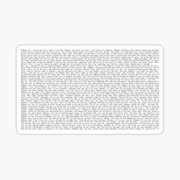 "Cars Script " Sticker for Sale by LongSpicy2 | Redbubble