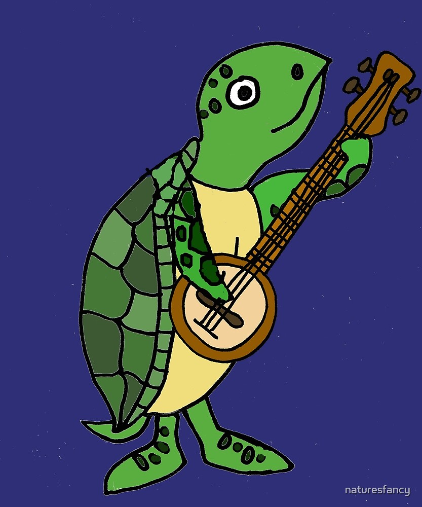 "Cute Sea Turtle Playing Banjo Cartoon" by naturesfancy | Redbubble