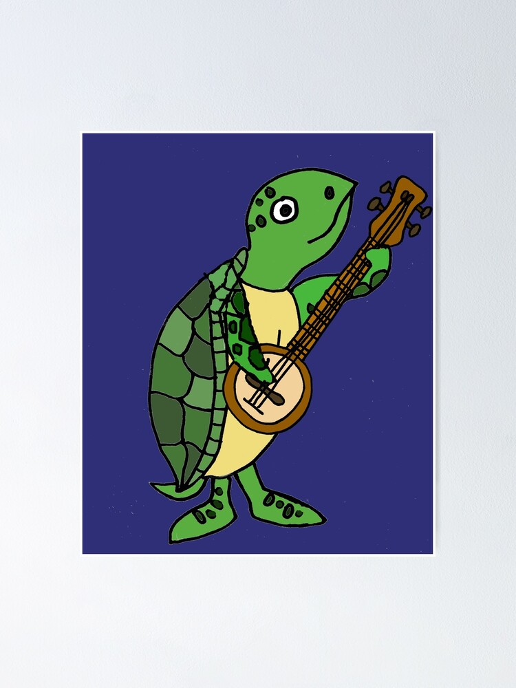 "Cute Sea Turtle Playing Banjo Cartoon" Poster by naturesfancy | Redbubble