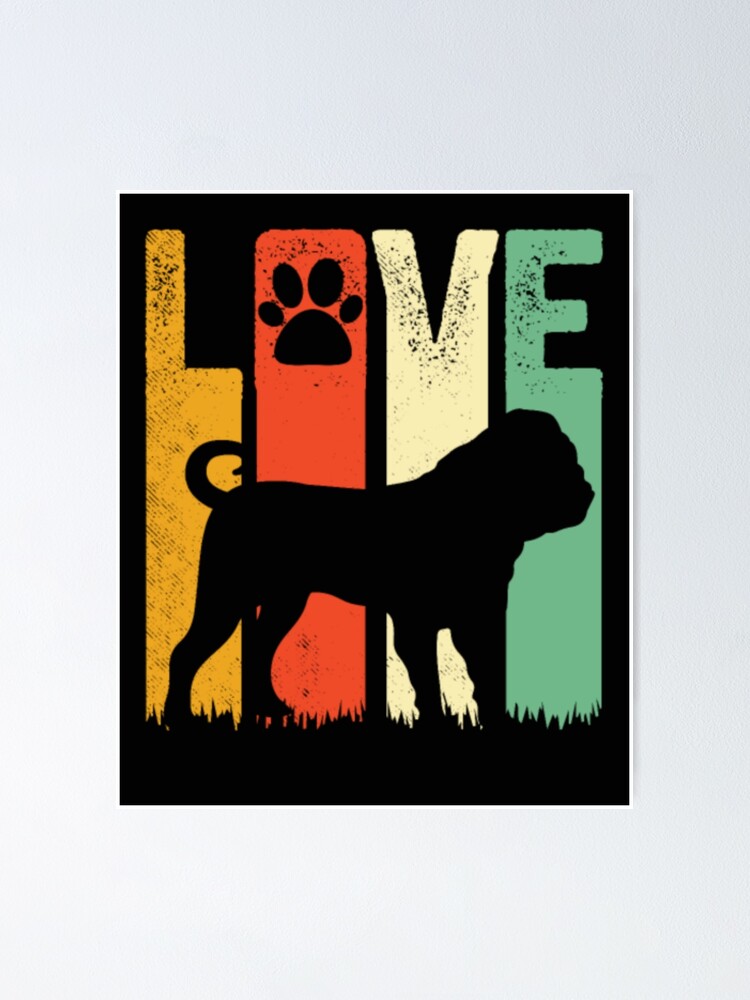 "Cute Paw Print Retro 70s 80s Pug" Poster by AbukhanBatu | Redbubble