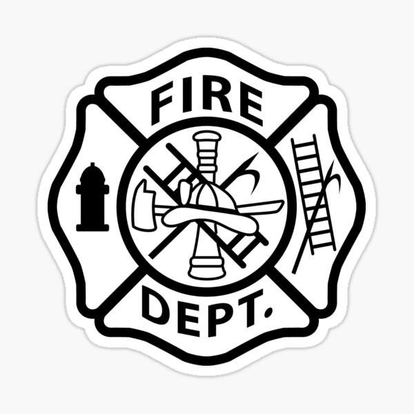 "Fire Department Emblem St Florian Maltese Cross Black & White" Sticker ...