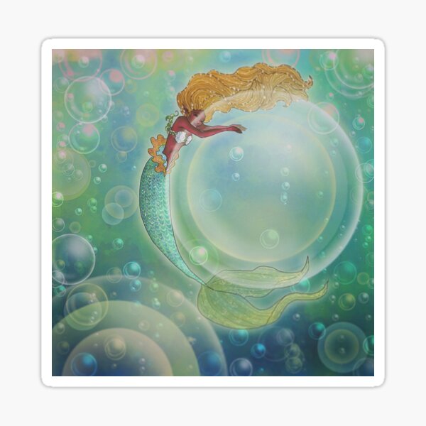 "Bubble Mermaid Illustration" Sticker for Sale by ABHolliART | Redbubble