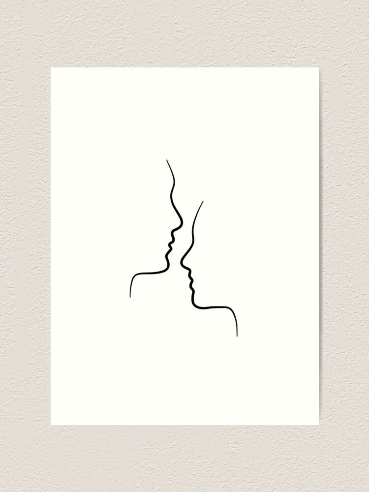 "One Line Art Couple Drawing - Face to Face" Art Print by Odyanne ...