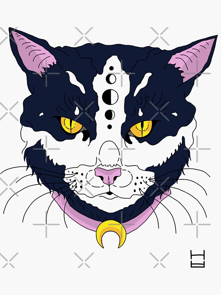 "Lunar Phases Cat - colored version" Sticker for Sale by Artn0tmadness ...