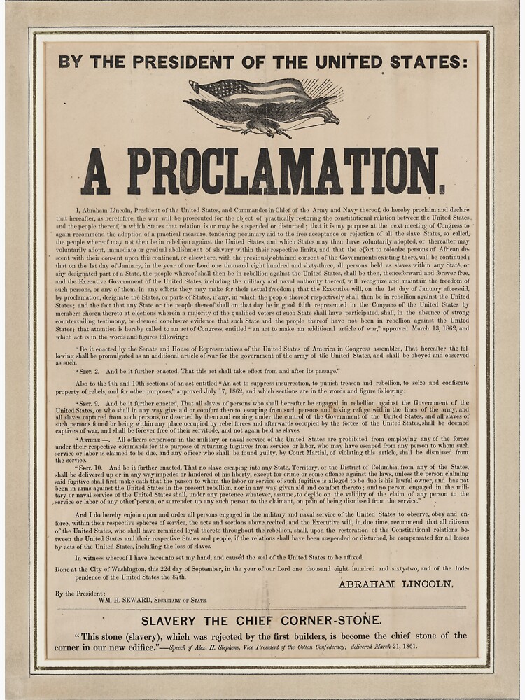 "Preliminary Emancipation Proclamation Broadside (1862)" Sticker by ...
