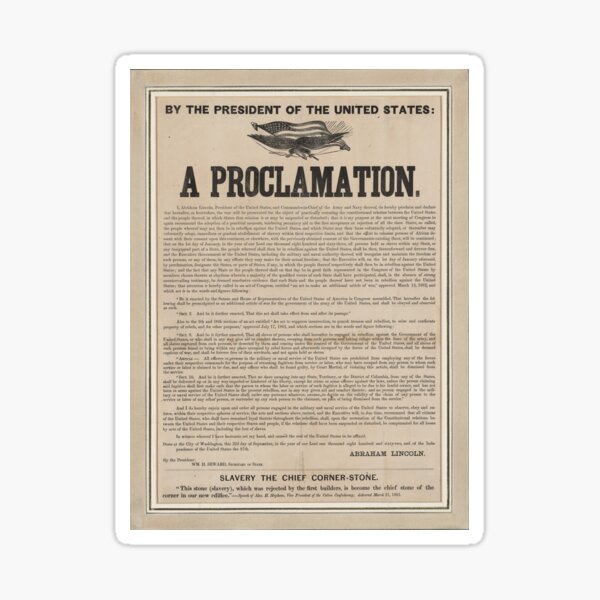 "Preliminary Emancipation Proclamation Broadside (1862)" Sticker by ...