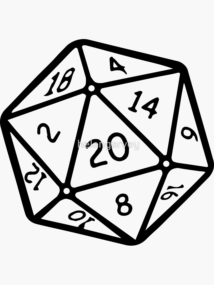 "20 sided dice - line art 2" Sticker for Sale by helengarvey | Redbubble