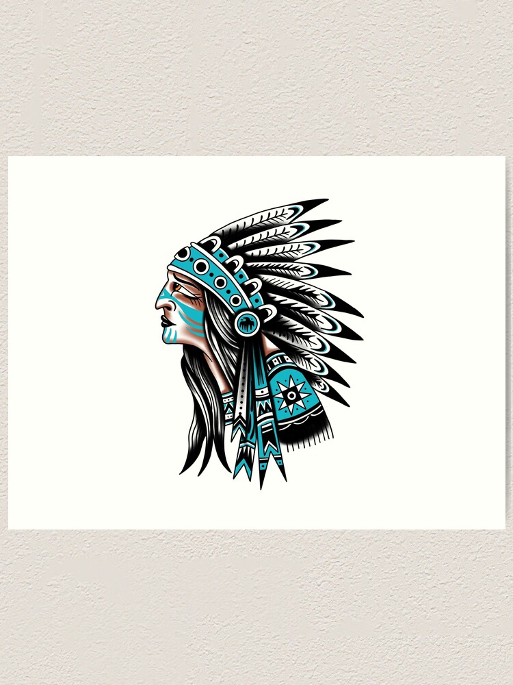 "Native American traditional tattoo flash" Art Print for Sale by ...