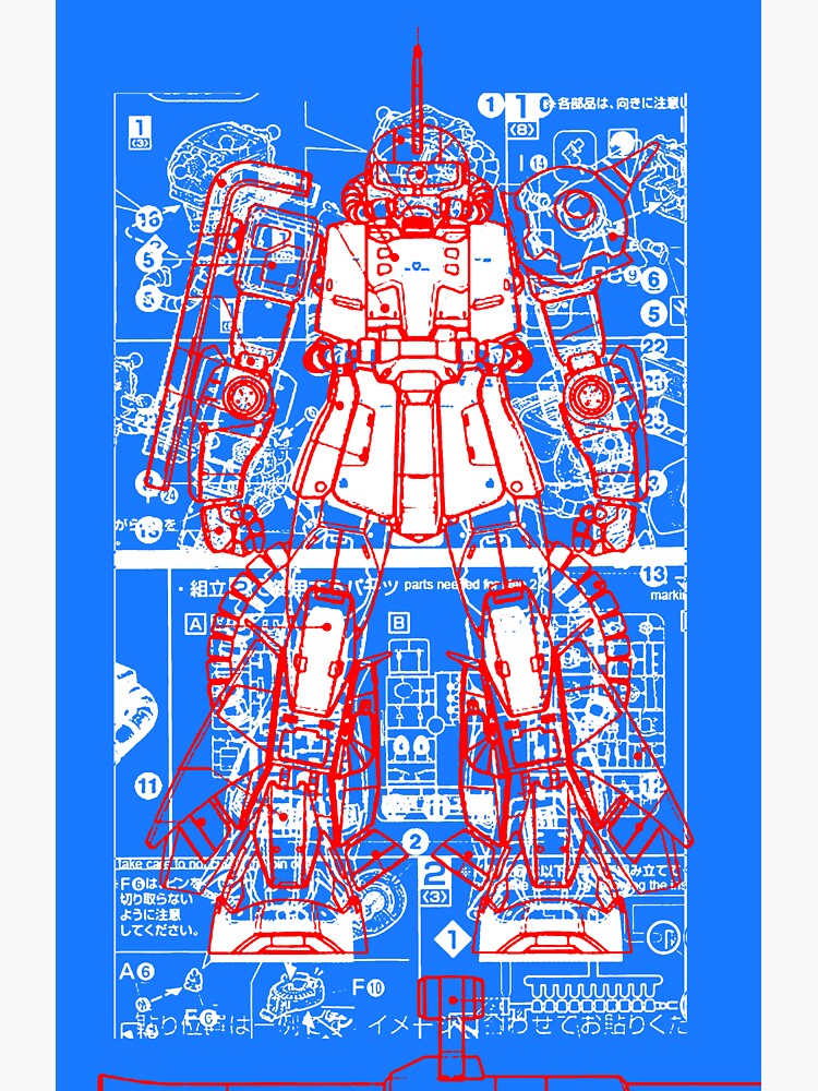 "Zaku Blueprint ver.6" Sticker for Sale by Whanicomen | Redbubble